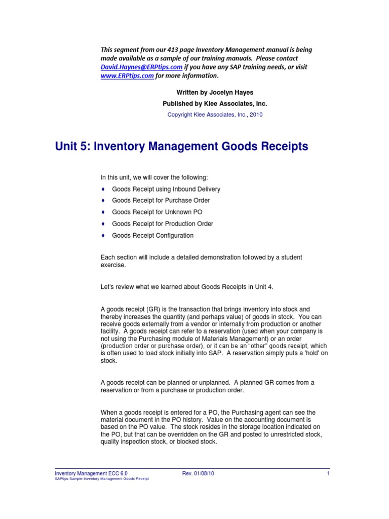 ERPtips SAP Training Manual SAMPLE CHAPTER From Inventory Management ...
