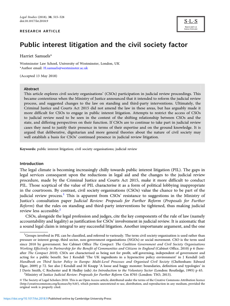 Public Interest Litigation and The Civil Society Factor | PDF | Legal ...