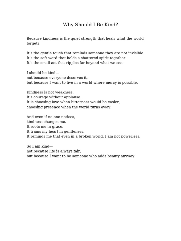 Why Should I Be Kind | PDF