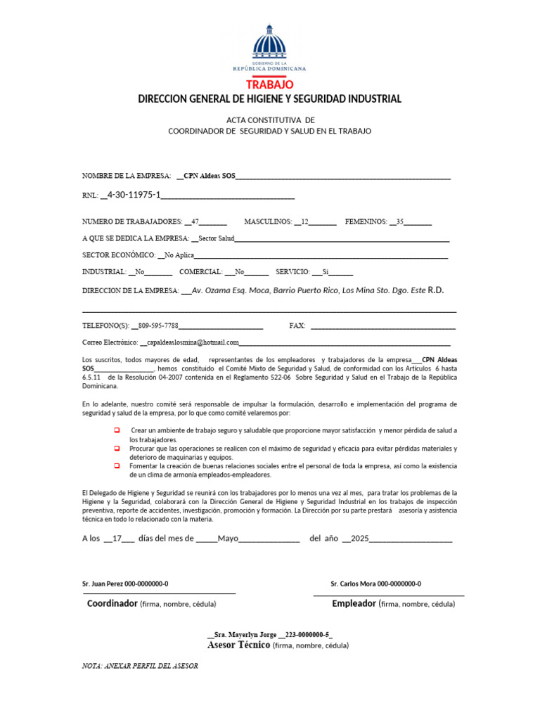 Acta Constitutiva de SST Mjs | PDF | República Dominicana