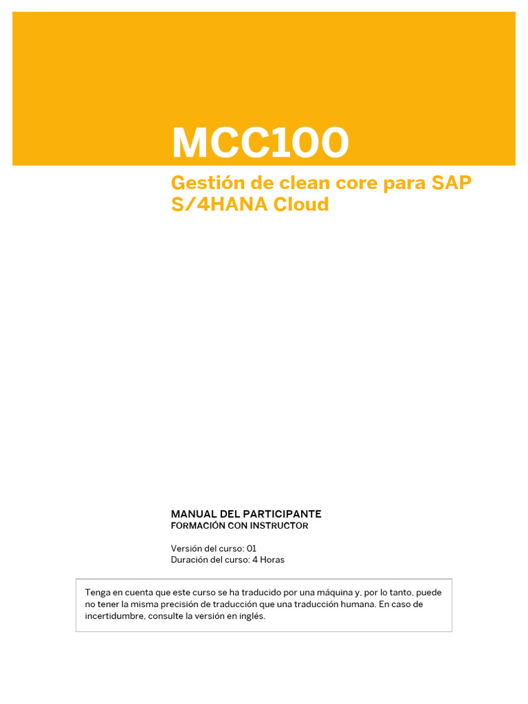 MCC100 Col01 Gestión de clean core para SAP S/4HANA Cloud | PDF | Planificación de recursos ...