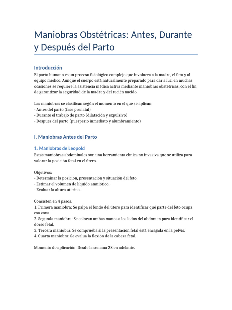 Maniobras Obstétricas en el Parto | PDF