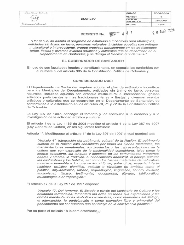 Decreto 441 29 de Abril de 2024 | PDF | Educacion Cultural