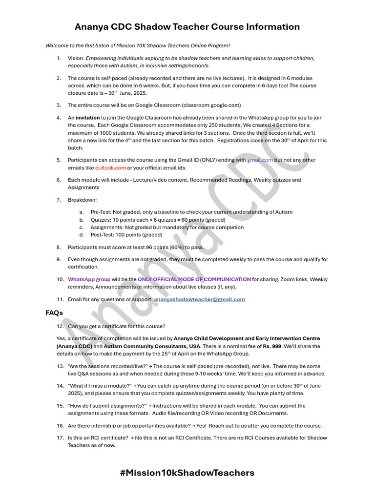 Shadow Teacher Online Course Details | PDF | Learning