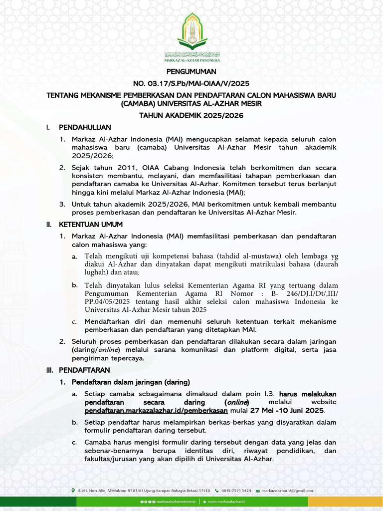 03.17 Tentang Mekanisme Pemberkasan Dan Pendaftaran Calon Mahasiswa Baru Camaba Universitas Al ...