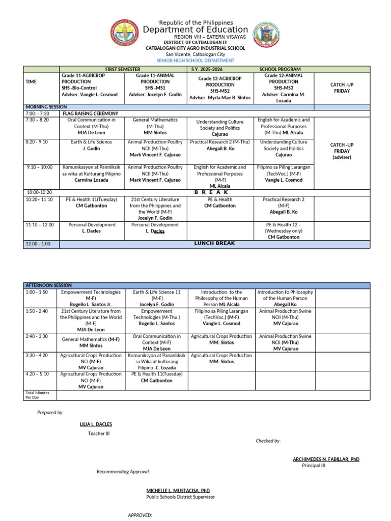 School Program Schedule 2025 2026 | PDF | Philippines