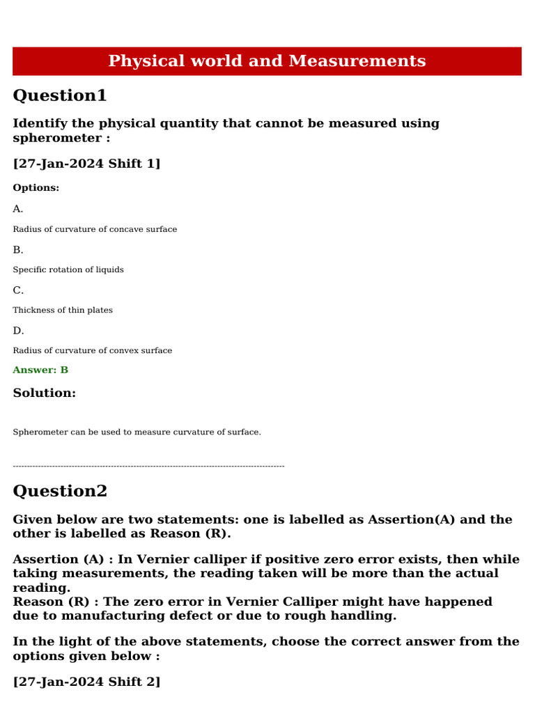 1. Unit and Measurement Pyqs Jee | PDF | Torque | Physical Quantities
