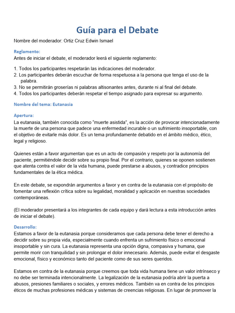 Guía para El Debate Eutanasia | PDF