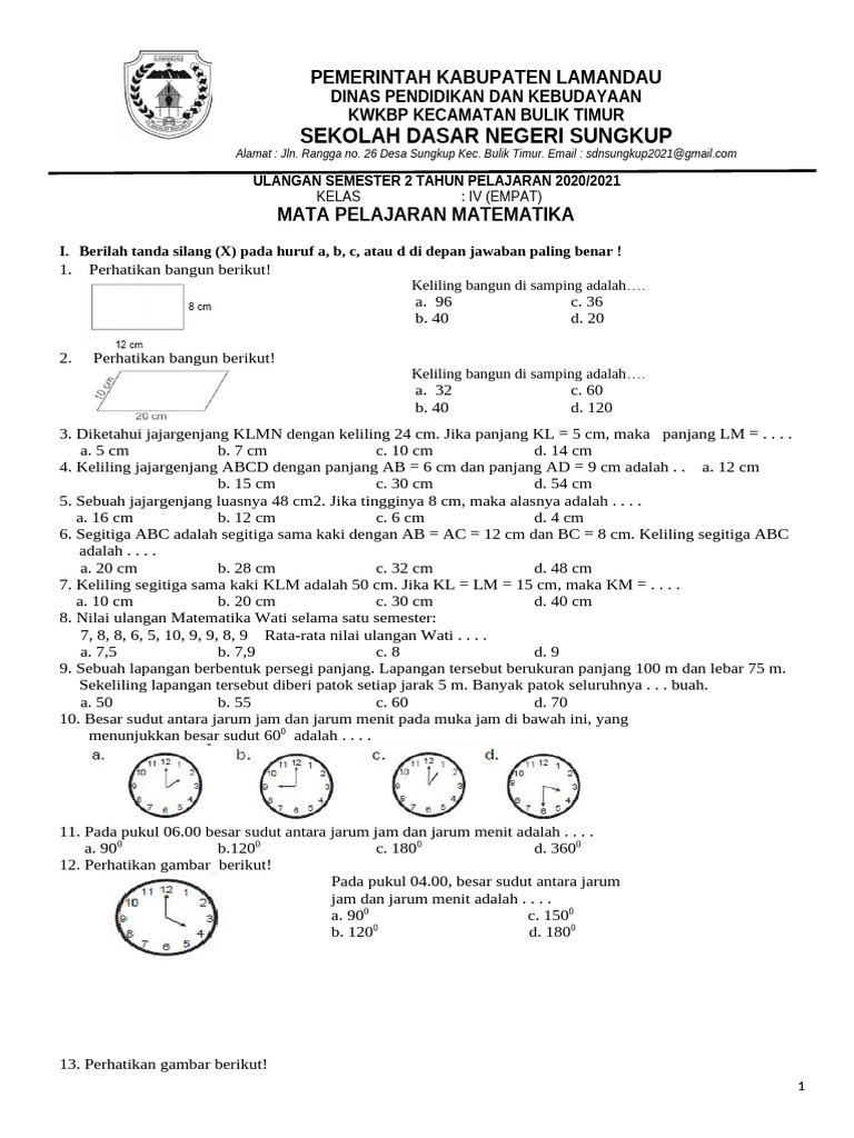 Soal Pas k13 Mtk Kls 4 | PDF