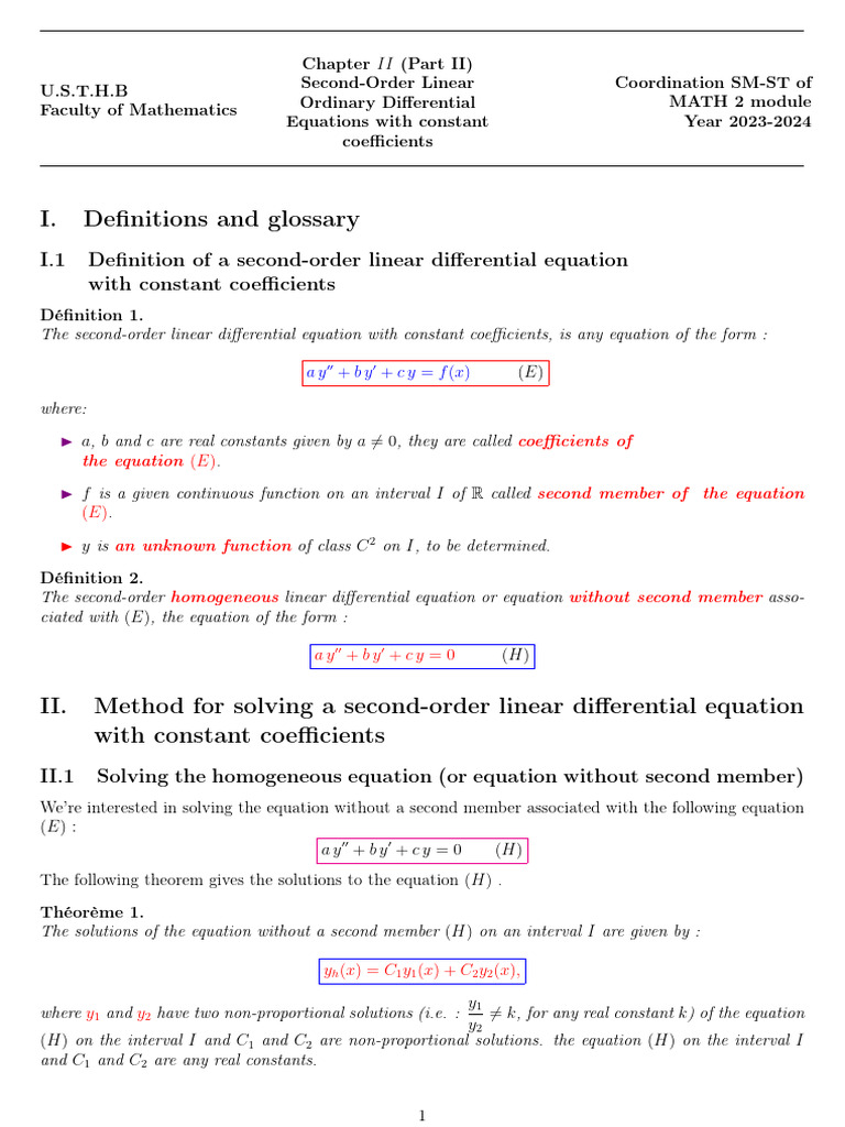 Second-Order Linear ODEs Explained | PDF | Differential Equations ...