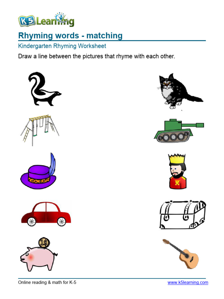 Kindergarten Rhyming Match Pictures That Rhyme 1 | PDF