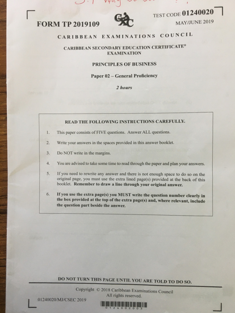 CxcJune 2019 p2 | PDF