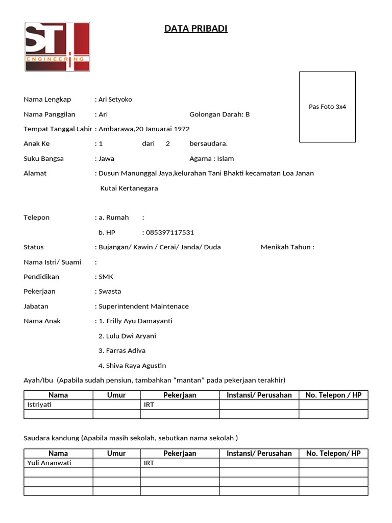 Form Biodata Saya | PDF