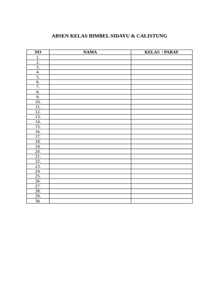 Absen Kelas Bimbel Sidayu | PDF