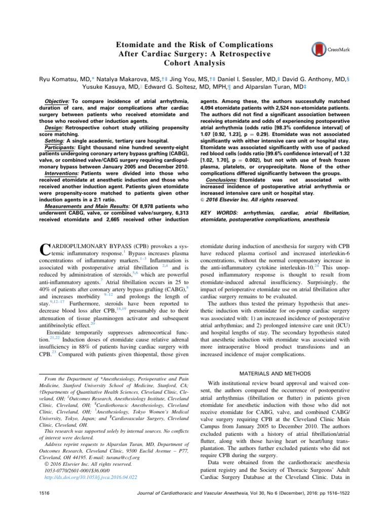 Etomidato e Riscos Na Cir Cardiaca2016 | PDF | Coronary Artery Bypass Surgery | Cardiothoracic ...