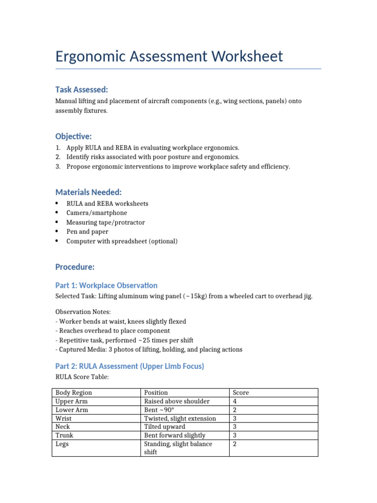 Ergonomic Assessment Worksheet Material Handling-1 | PDF