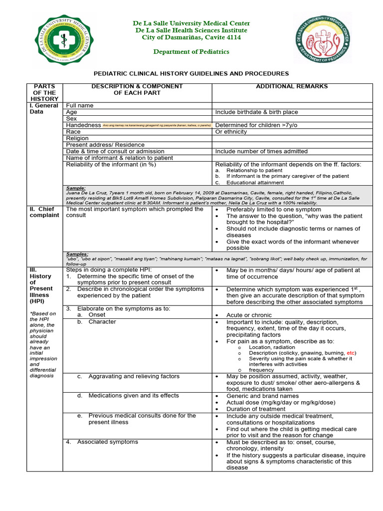 Handout 1 Pediatric History Taking 2 | PDF | Childbirth | Common Cold
