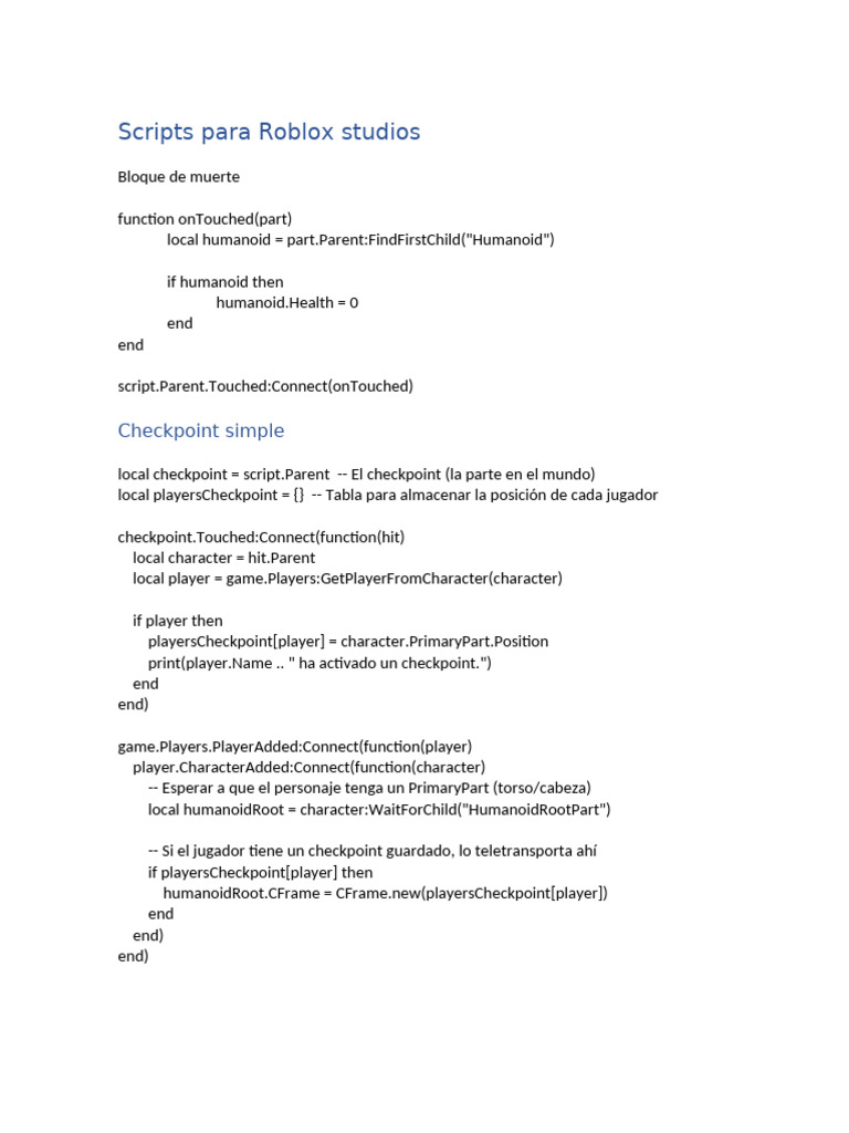 Scripts para Roblox Studios | PDF