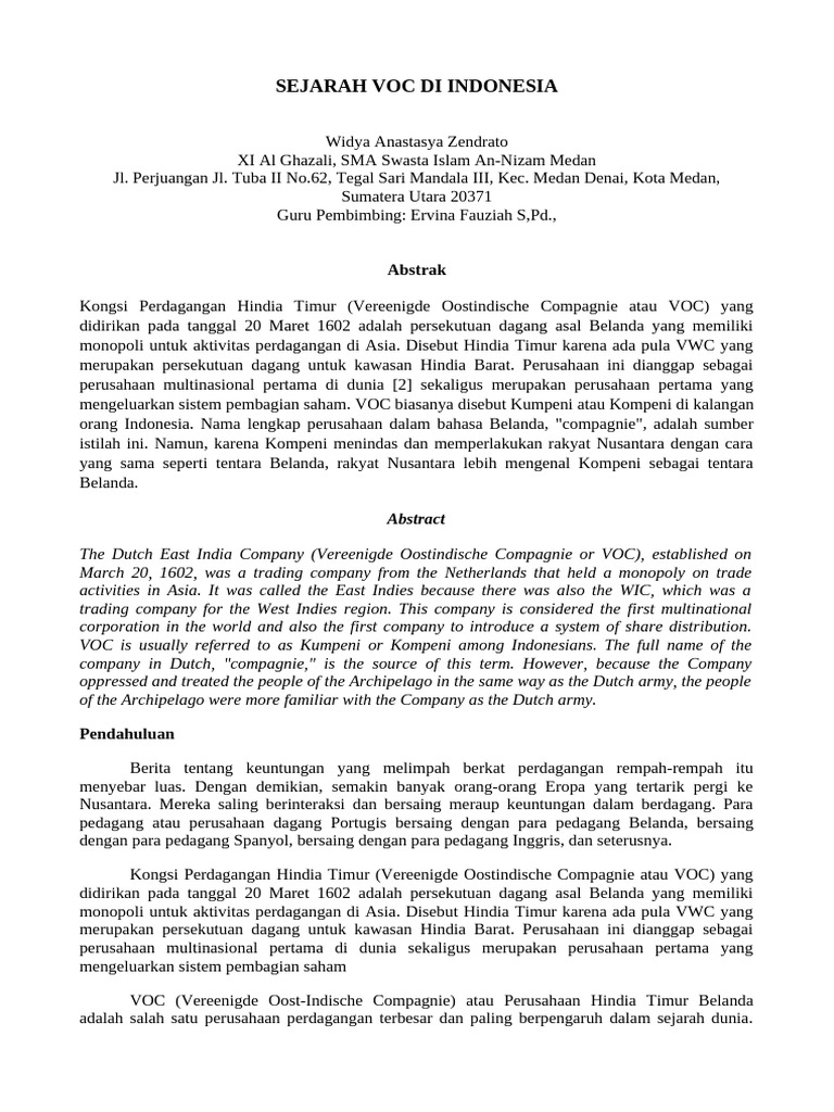 Sejarah Voc Di Indonesia | PDF