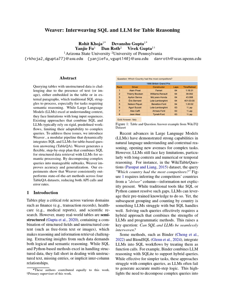 Weaver Interweaving SQL and LLM For Table Reasoning | PDF | Sql | Information Retrieval