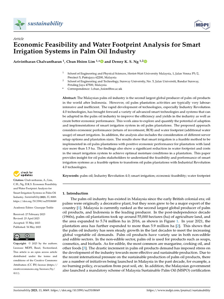 Economic Feasibility and Water Footprint Analysis | PDF | Palm Oil ...