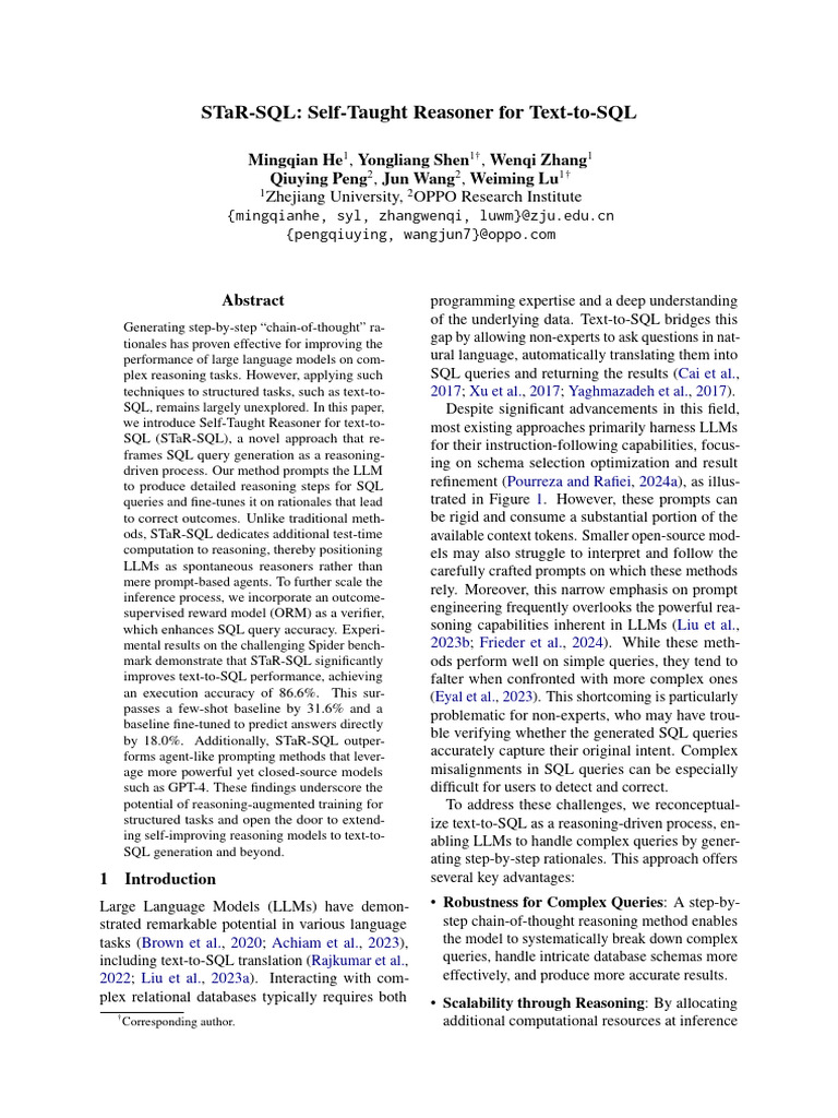 STaR SQL Self Taught Reasoner For Text To SQL | PDF | Computational ...