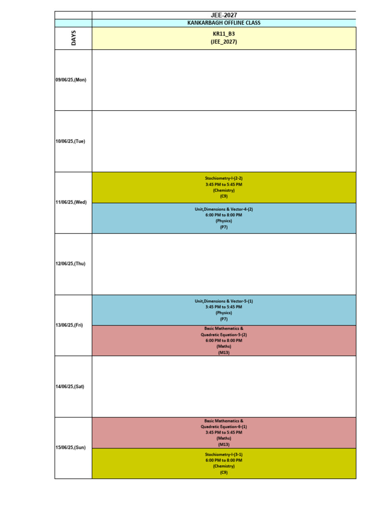 Kankarbagh Offline Class KR11 - B3 (JEE - 2027) | PDF