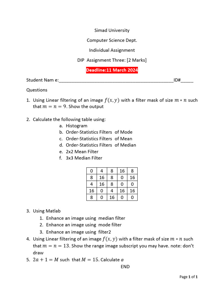 Image Filtering Techniques Assignment | PDF