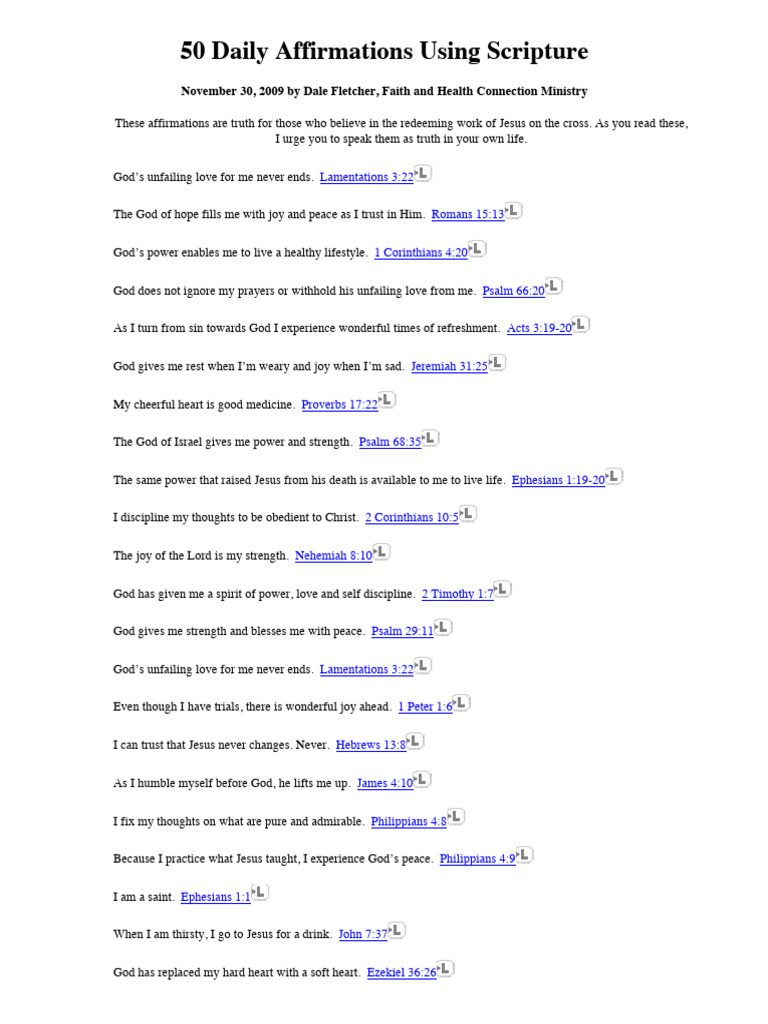 50 Daily Affirmations Using Scripture | PDF | Jesus | Epistle To The Romans