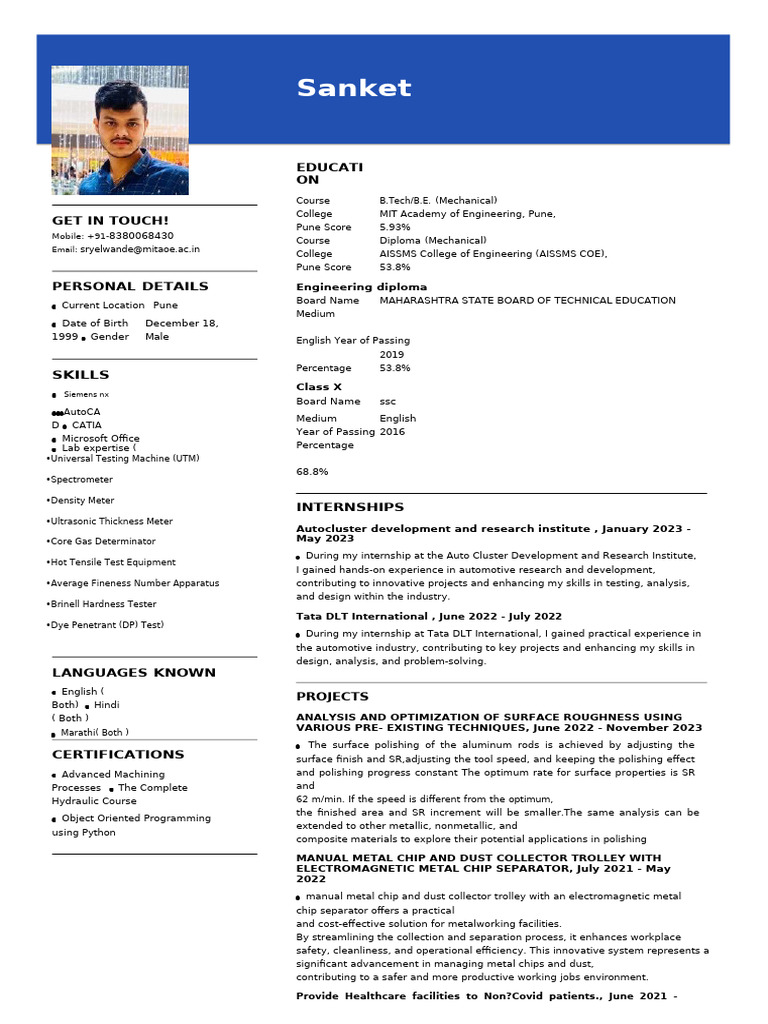 Sanket Yelwande Resume Word | PDF | Reliability Engineering | Quality Assurance