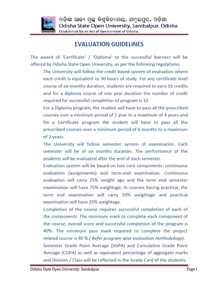 Osou Examination Evaluation Guidelines | PDF | Course Credit | Student Assessment And Evaluation