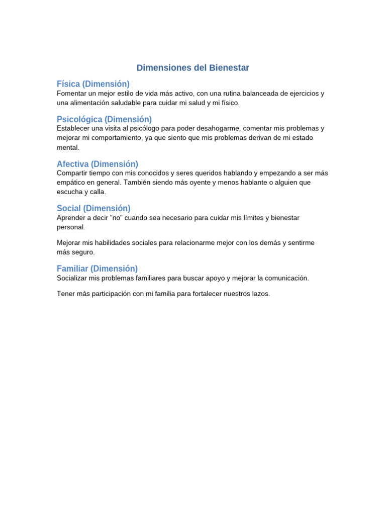 Dimensiones Bienestar | PDF