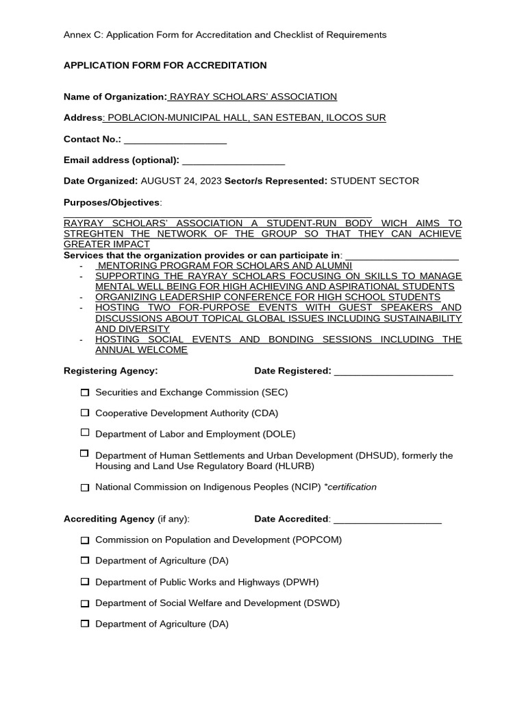 Accreditation Application Form Checklist | PDF | Economies