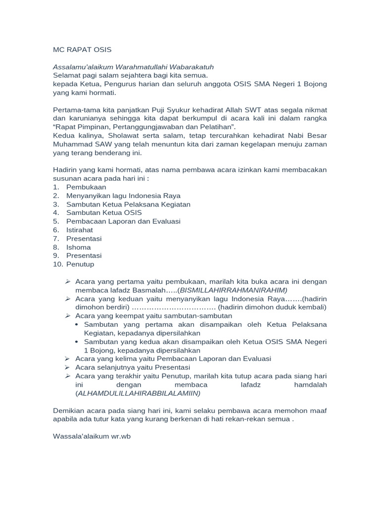 MC Rapat Osis | PDF