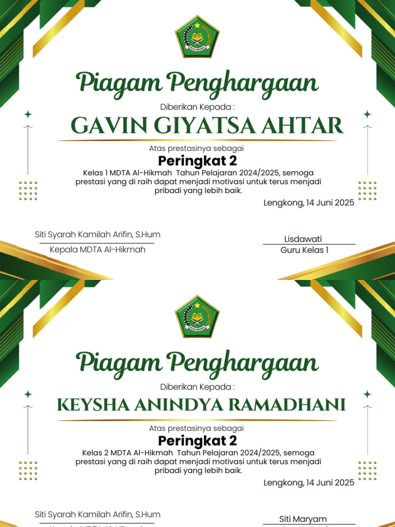 Hijau Dan Emas Modern Minimalis Penghargaan Sertifikat | PDF