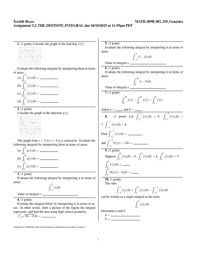 Math 009b 001 25s Gonzalez - Xreye008.5.2 The Definite Integral | PDF ...