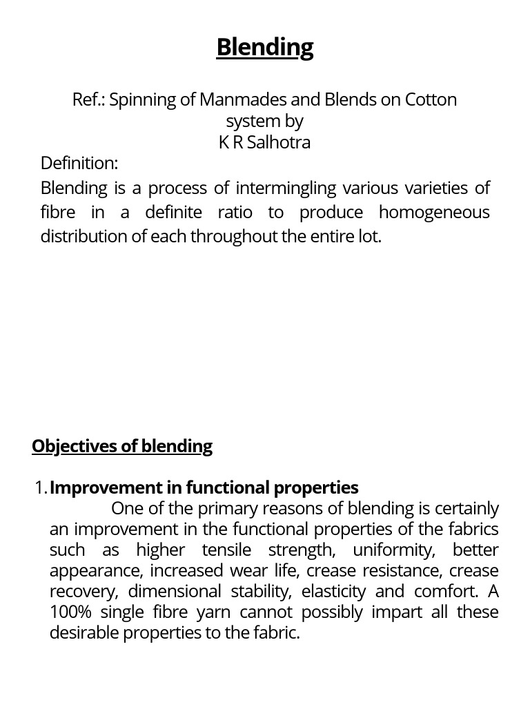 Blending - PPTX 20231109 122212 0000 | PDF | Textiles | Spinning (Textiles)