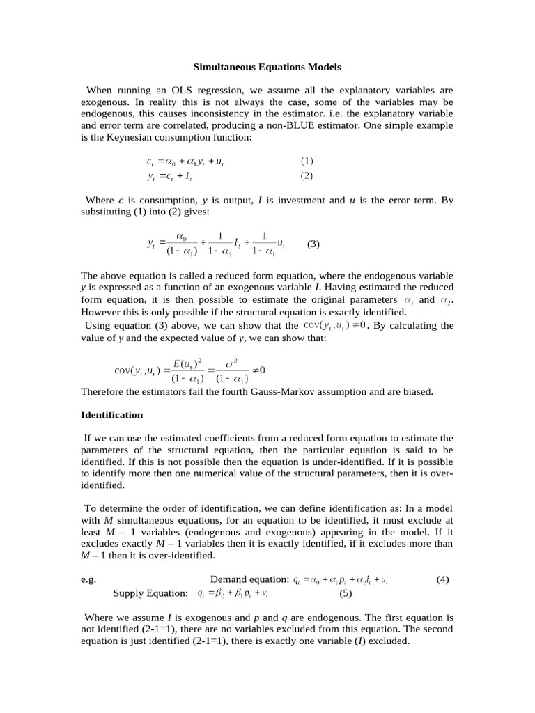 Simultaneous Equations Models Pdf Vector Autoregression