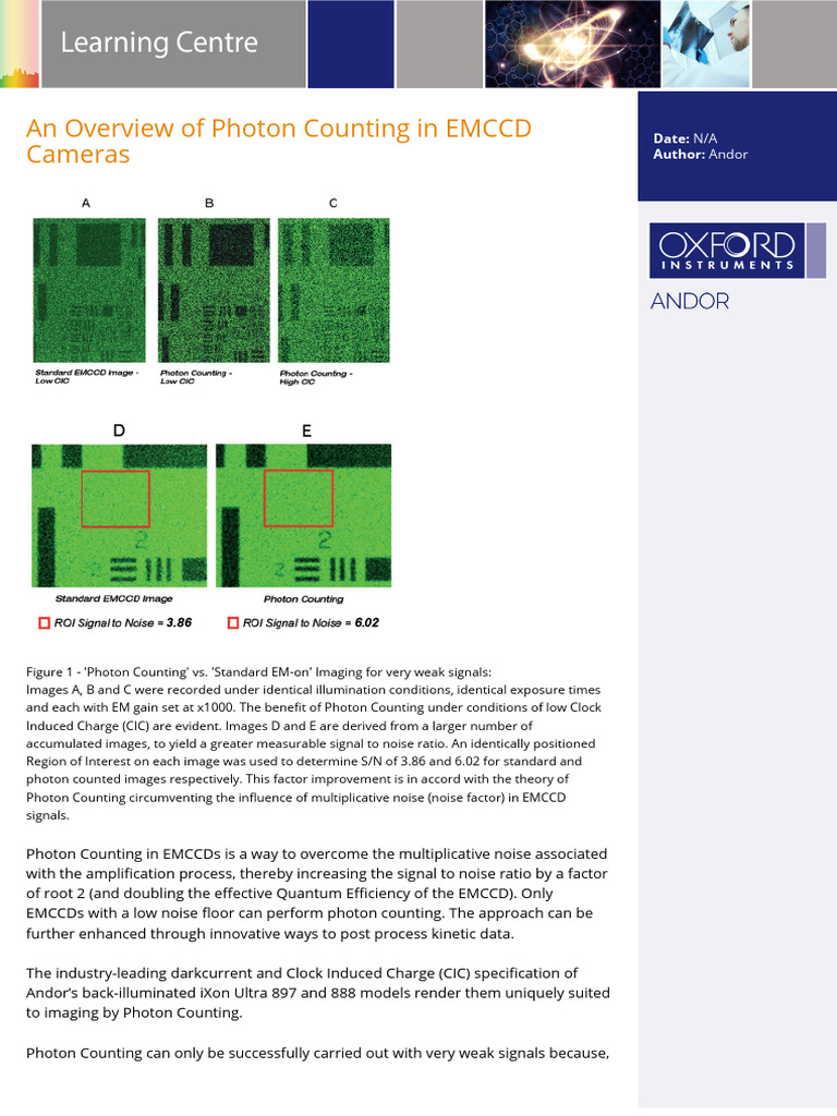 An Overview of Photon Counting in EMCCD Cameras | PDF | Charge Coupled Device | Signal To Noise ...