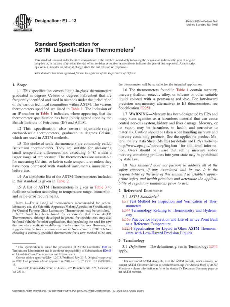 Astm E1 2013 | PDF | Thermometer | Temperature