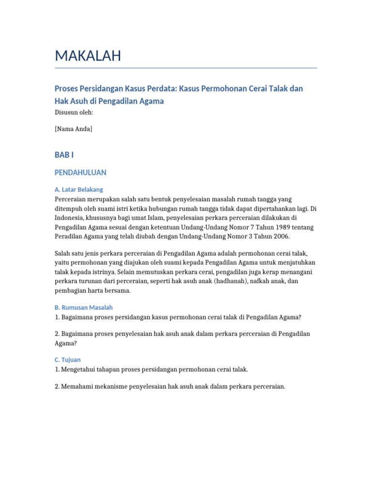 Makalah Proses Cerai Talak Dan Hak Asuh | PDF