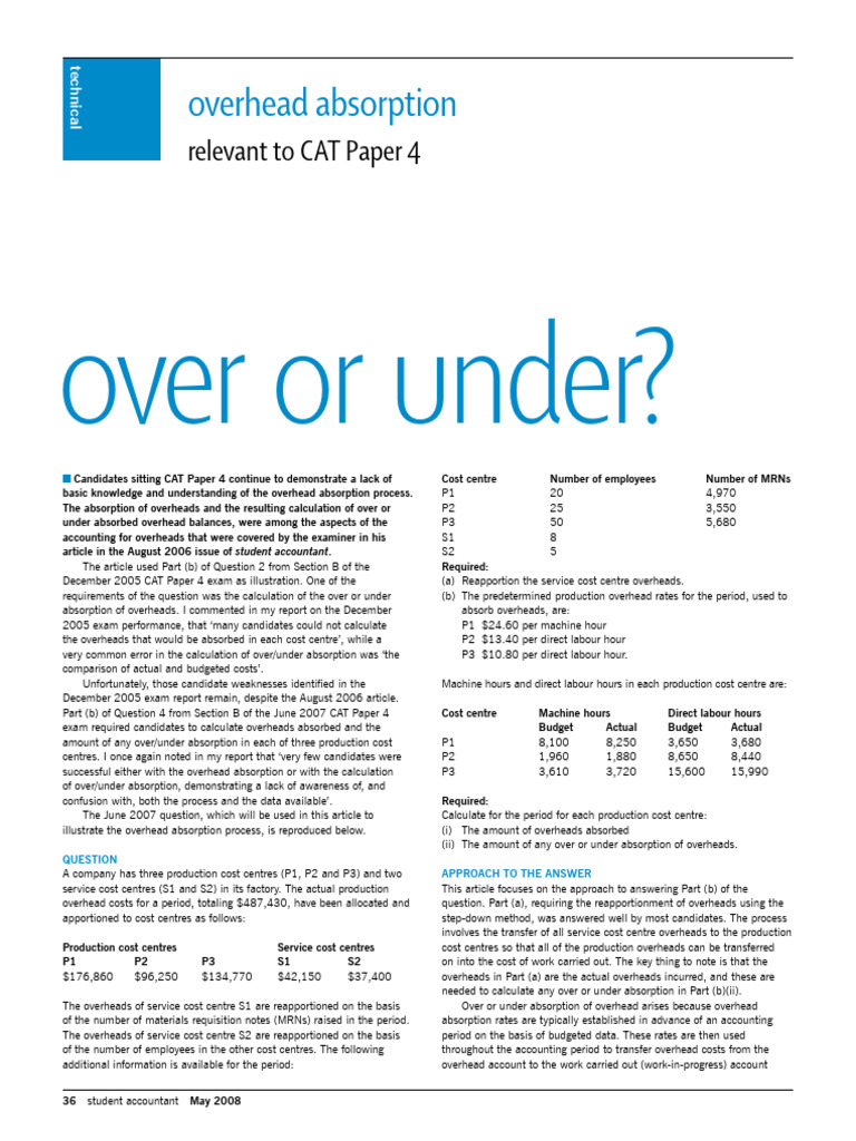 ACCA - Overhead Absorption - Over or Under | PDF