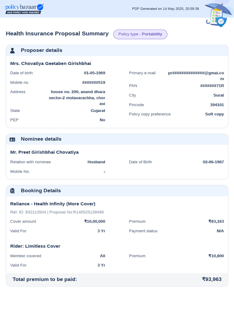 Proposal-Summary 776831036 150347778 | PDF | Insurance | Health Care