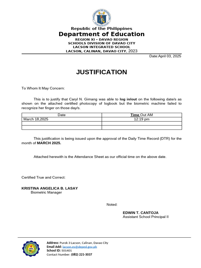 Justification Blank Form | PDF
