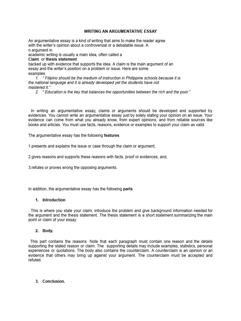 Writing An Argumentative Essay | PDF | Essays | Argument