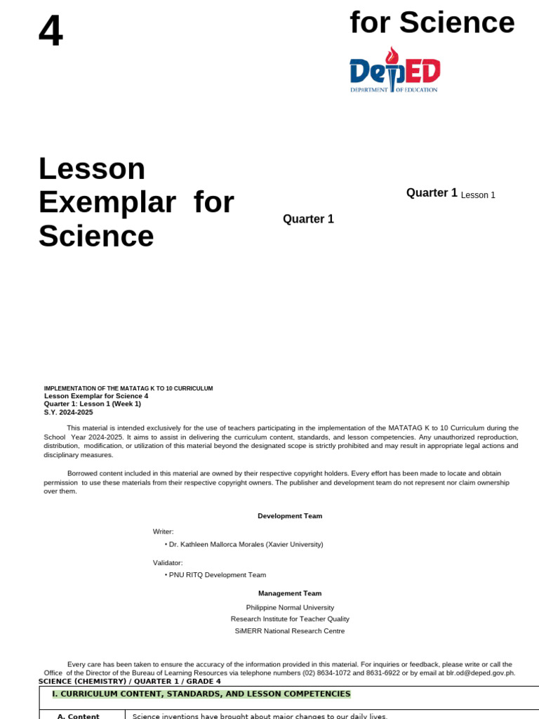 Q1 LE Science4 Lesson1-Week-1 | PDF | Invention | Curriculum