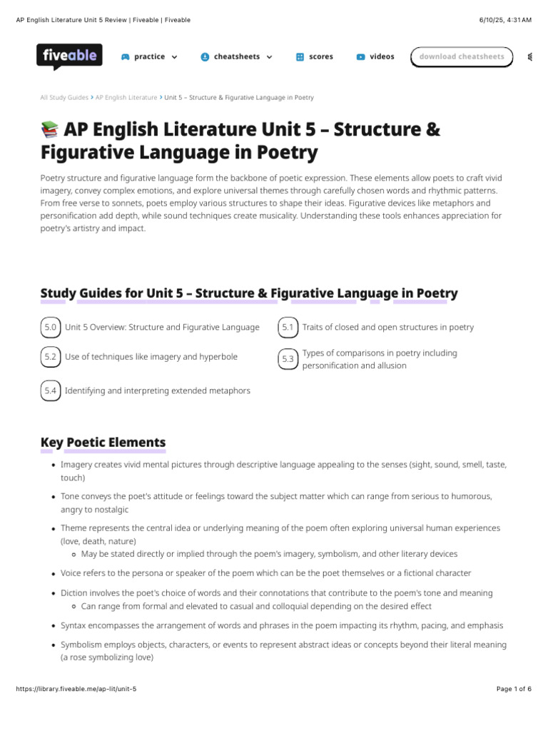 0.5 AP English Literature Unit 5 Review - Fiveable - Fiveable | PDF ...