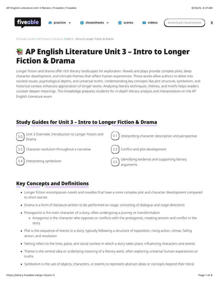 0.3 AP English Literature Unit 3 Review - Fiveable - Fiveable | PDF ...