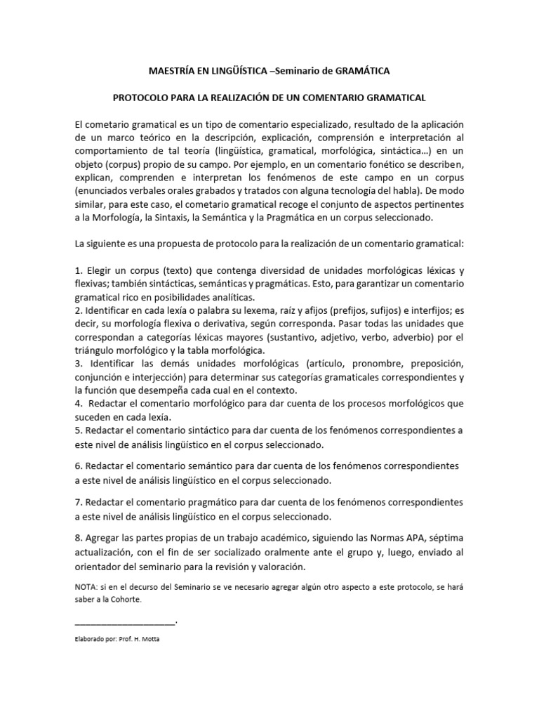 El Comentario Gramatical-Metodología-Motta | PDF | Morfología (Lingüística) | Gramática