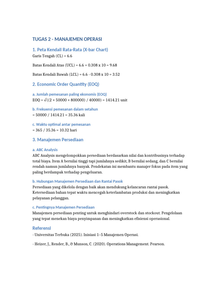 TUGAS2 ManajemenOperasi Jawaban FINAL Reupload | PDF